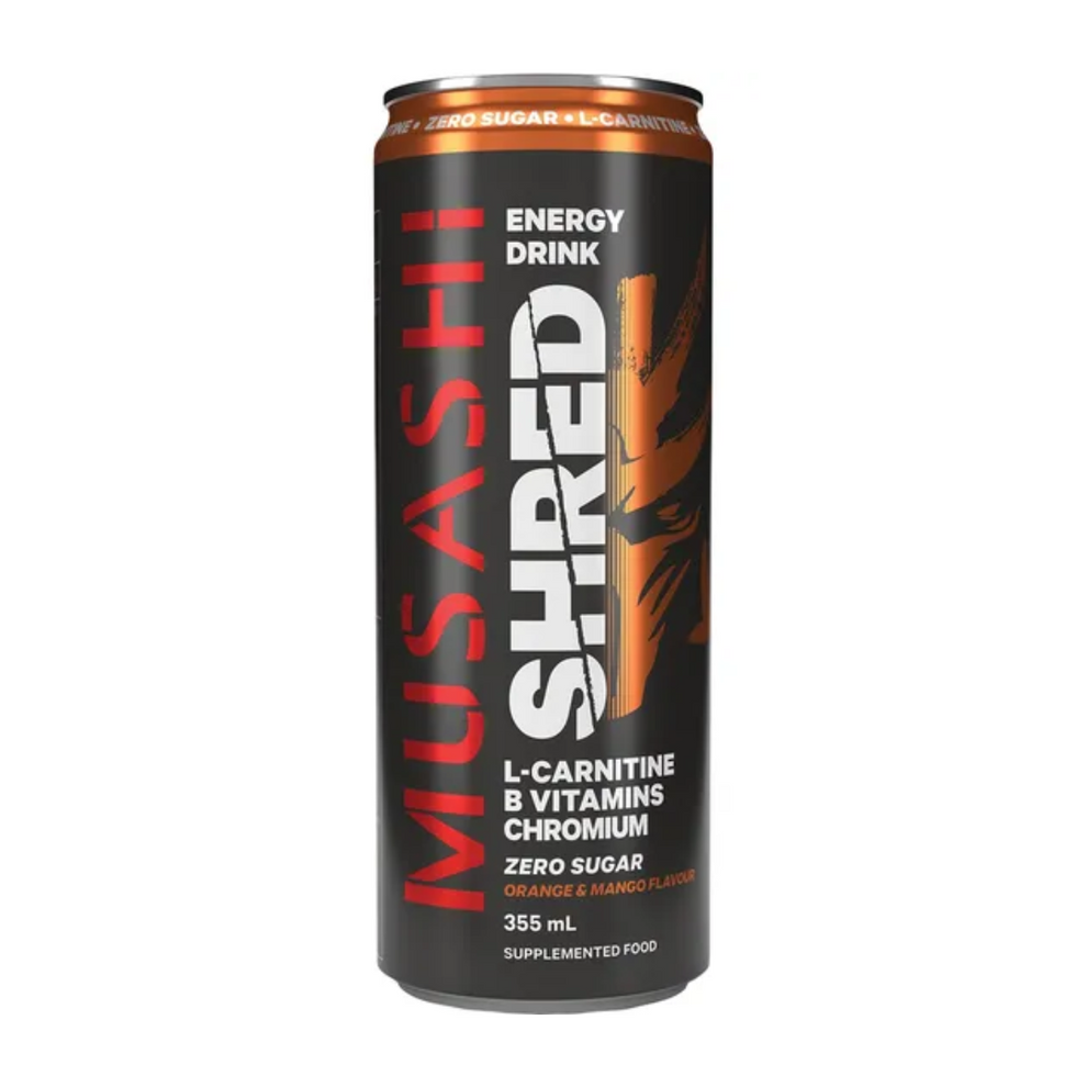 Musashi Shred Energy Drink 355ml Orange & Mango - 12 Pack – Fitness Vending