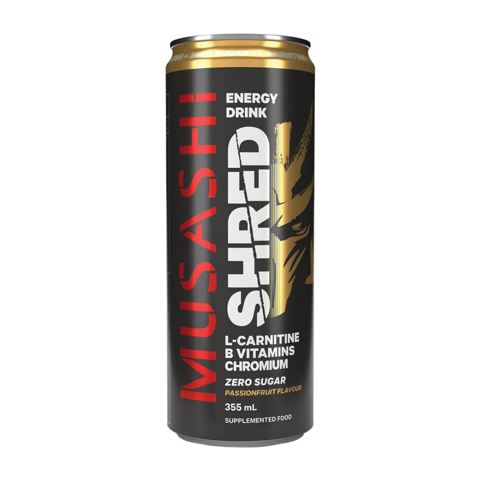 Musashi Shred Energy Drink 355ml Passionfruit - 12 Pack – Fitness Vending