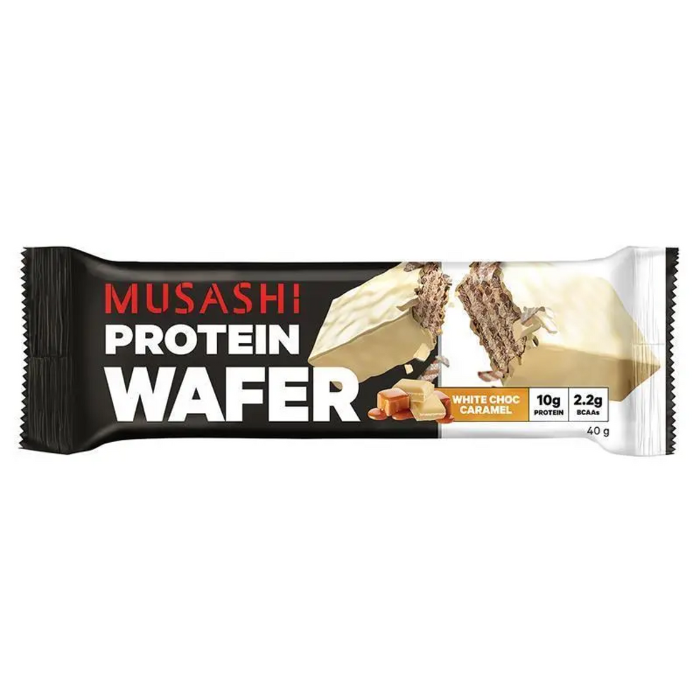 Musashi Wafer Bar - 40g - White Choc Caramel - 12 Pack – Fitness Vending