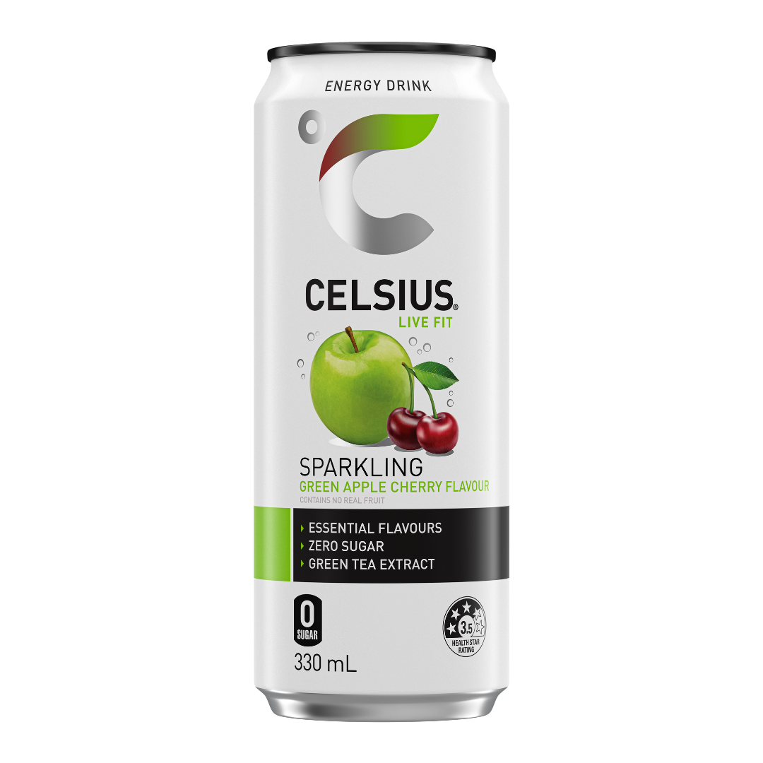 CELSIUS Sugar Free Energy Drink 330ml Green Apple Cherry - 24 Pack ...