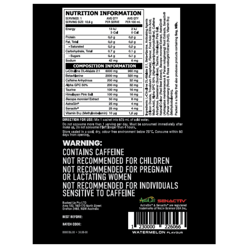 Bucked Up Pre-Workout 10.4g Sachet Watermelon - 10 Pack – Fitness Vending