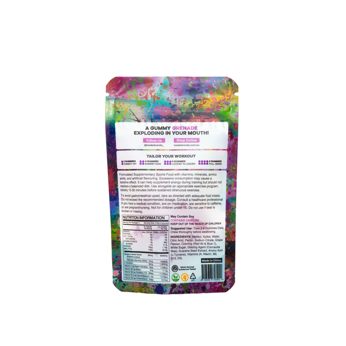 Loaded Candy Pre Workout Gummies Single Serve Grenade Grape - 10 Pack ...