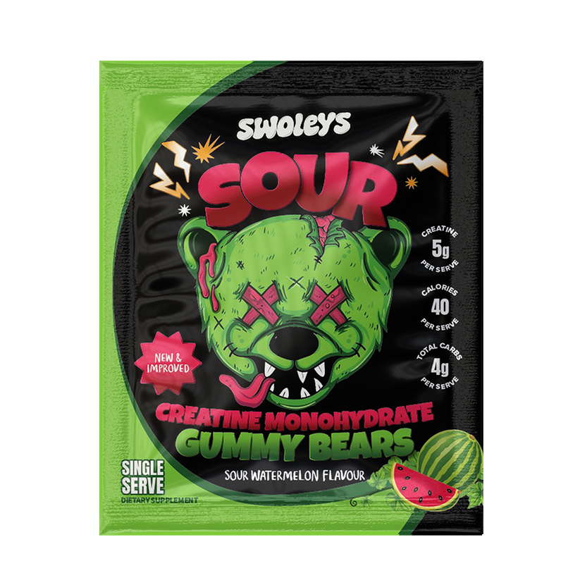 Swoleys Sour Creatine Gummy Bears Single Serve Sachet Watermelon - 6 p ...