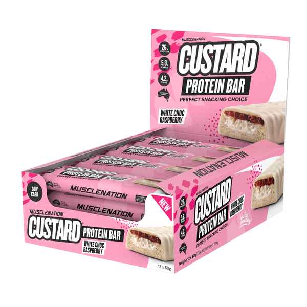 Muscle Nation Custard Protein Bar 60g White Choc Raspberry - 12 Pack ...