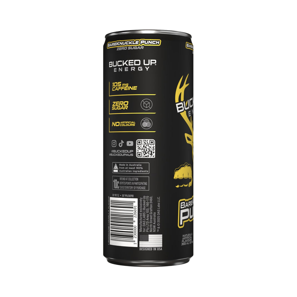 Bucked Up Energy Drink 355ml Bare Knuckle Punch - 12 Pack – Fitness Vending