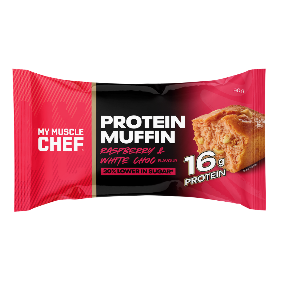 My Muscle Chef Protein Muffin 90g Raspberry & White Choc - 12 Pack ...