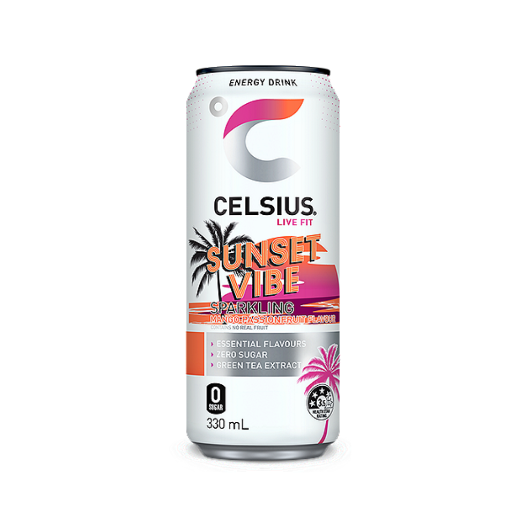 CELSIUS Sugar Free Energy Drink 330ml Sunset Vibe - 24 Pack – Fitness ...